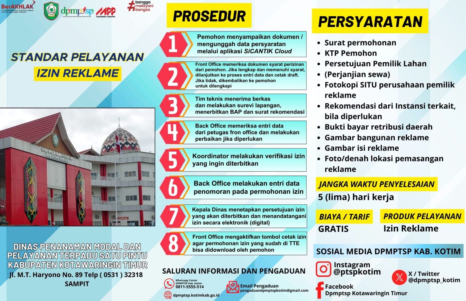 STANDAR PELAYANAN – IZIN REKLAME – DPMPTSP Kotawaringin Timur